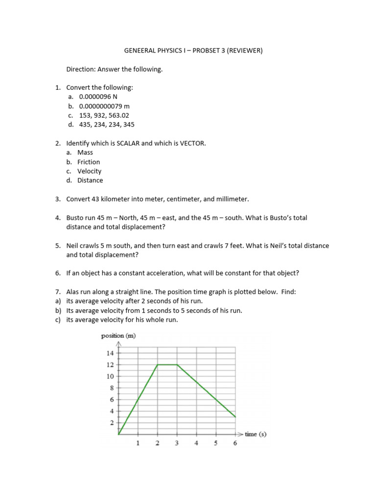 General Physics 1 ProbSet 3 Reviewer | PDF