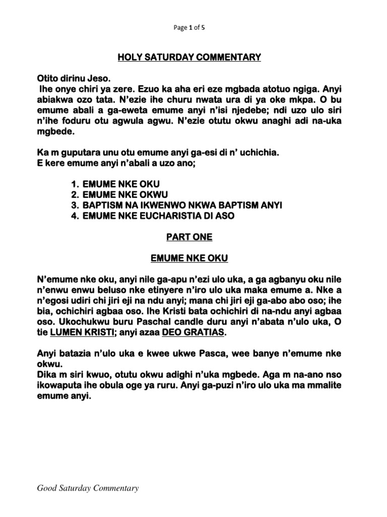 Holy Saturday Commentary | PDF | Catholic Liturgy | Christian Worship ...