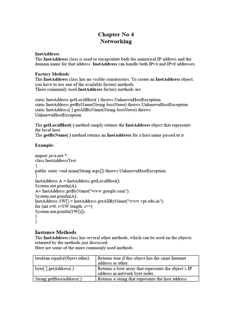 Java Networking: InetAddress & Sockets | PDF | Port (Computer Networking) | Method (Computer ...