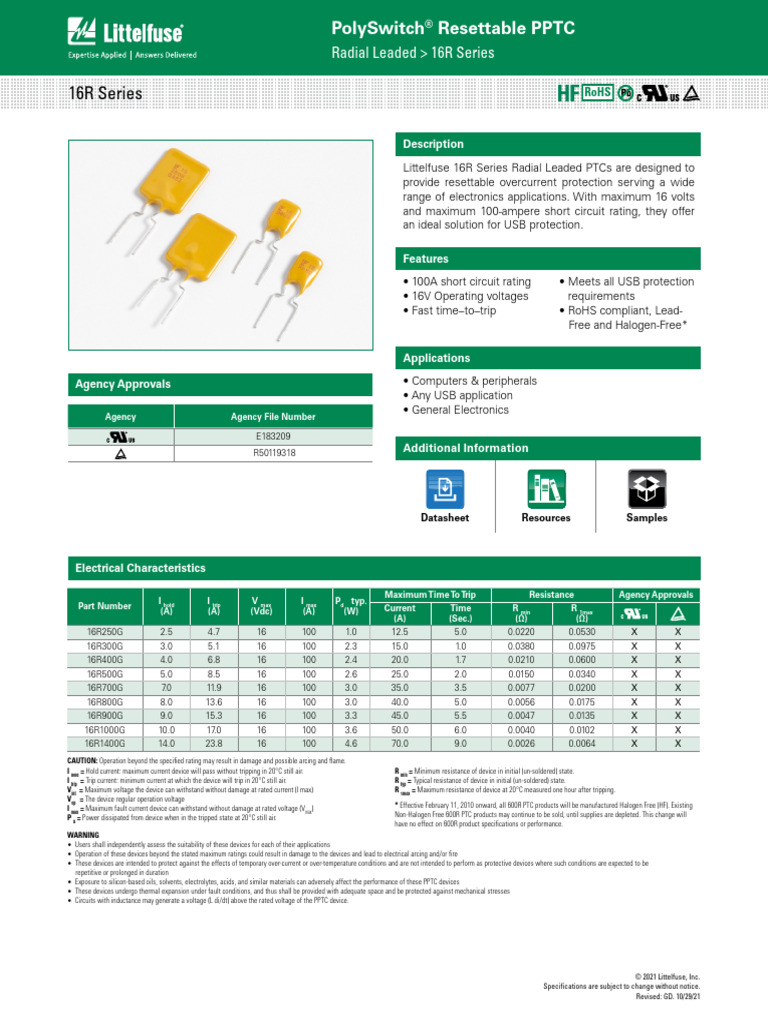 Littelfuse PTC 16R Datasheet PDF | PDF | Electrical Resistance And Conductance | Soldering