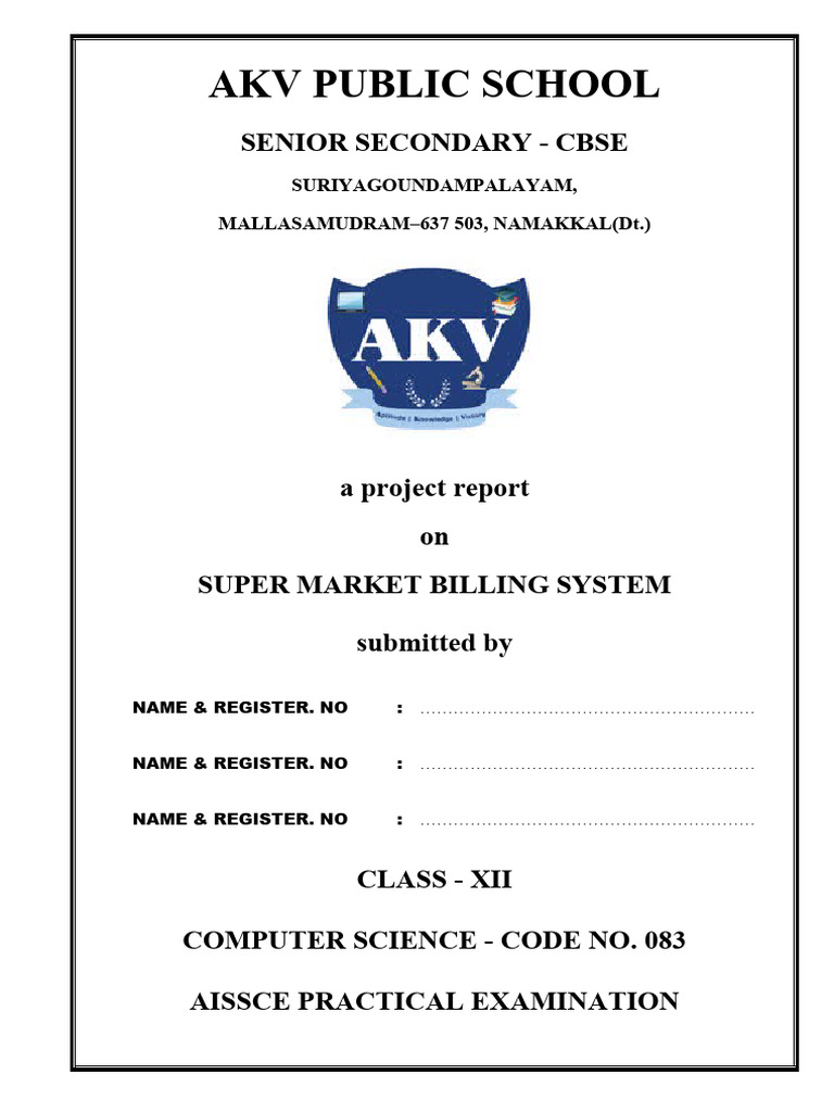 Supermarket Billing System Project Report | PDF