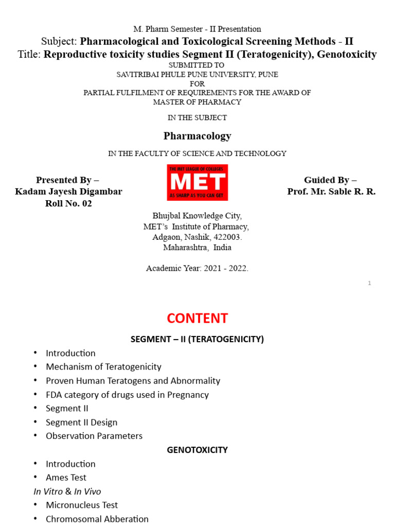 RollNo - 02 PTSM - II Teratogenicity & Genotoxicity | PDF | Biology ...
