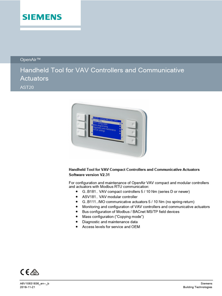 A6V10694920 - Handheld Tool For VAV Controllers and Communicativ - en ...