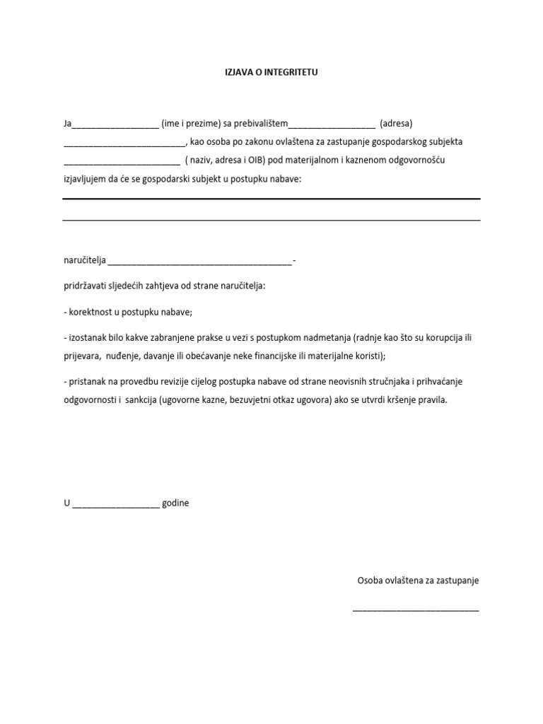 Izjava o Integritetu | PDF