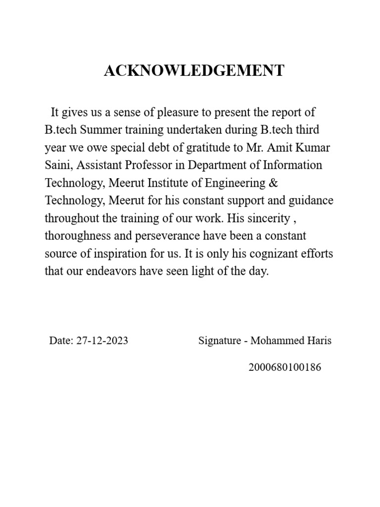 ACKNOWLEDGEMENT | Download Free PDF | Nonverbal Communication | Body ...