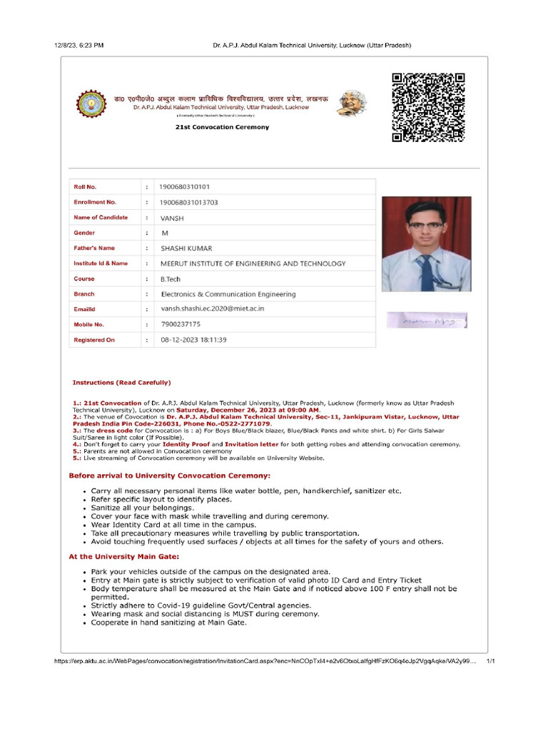 Invitation Convocation | PDF