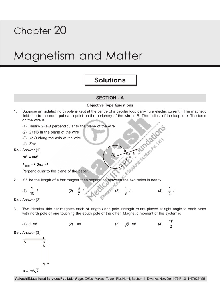 20 Magnetism and Matter: Solutions | PDF | Ferromagnetism | Magnetism