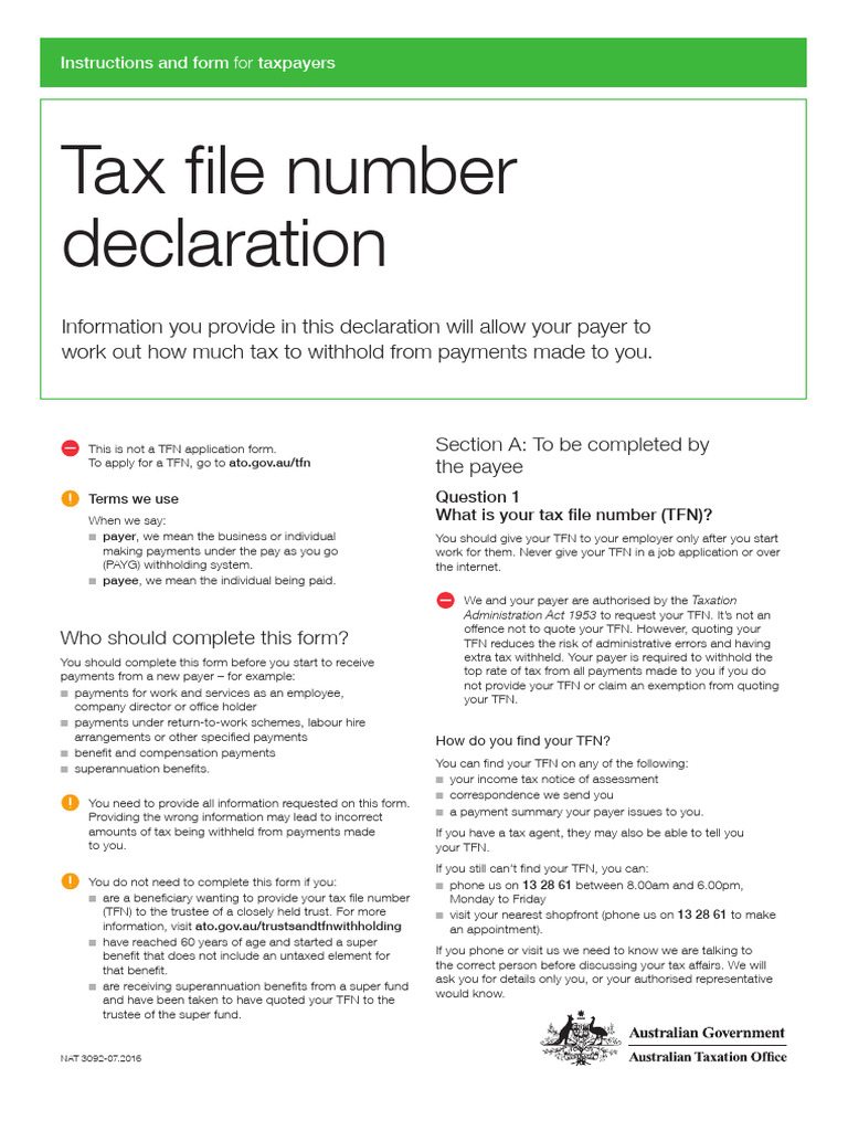 Strats TFN Declaration Form | PDF | Payments | Government