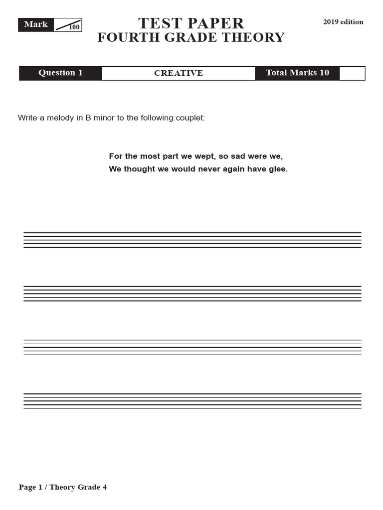 T4TP 2019 Theory Grade 4 Test Paper Uncompleted | PDF