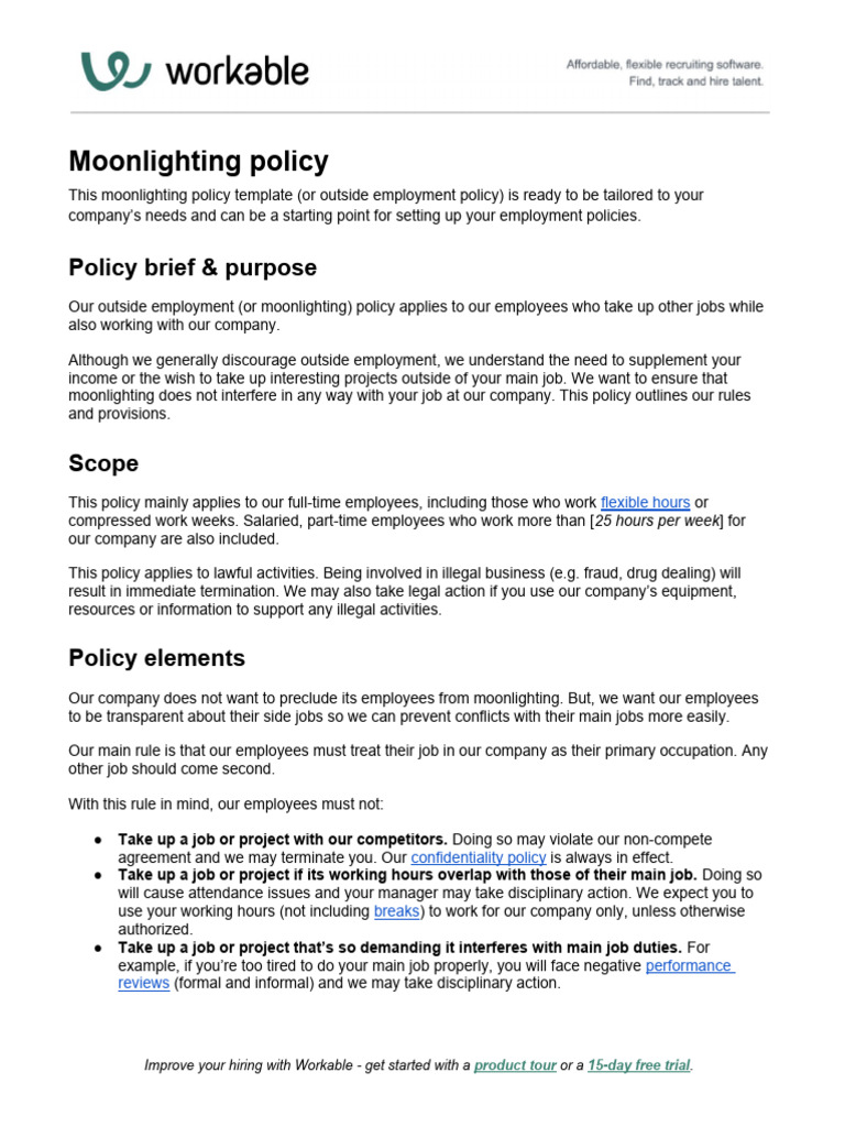 Moonlighting Policy | PDF | Employment | Conflict Of Interest