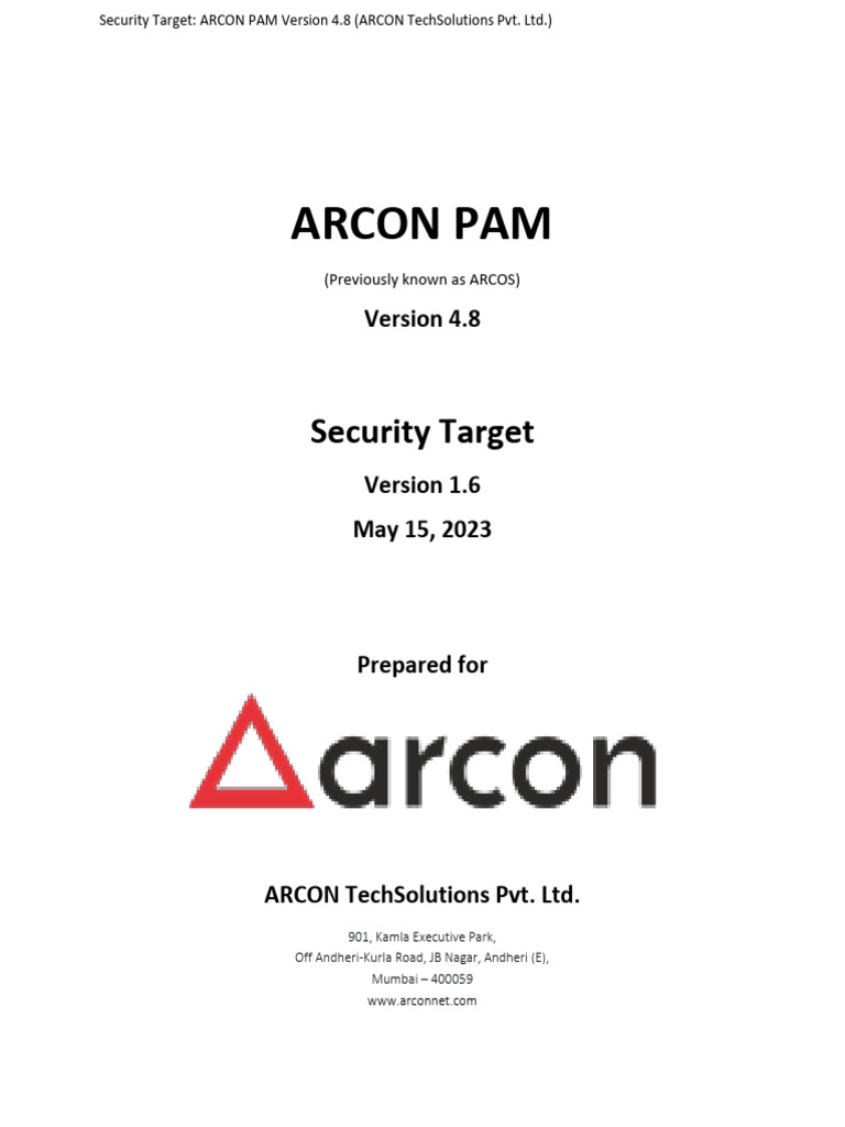 ARCON PAM Security Target 1.6 | PDF | Transport Layer Security | Security ARCON PAM Security Target 1.6 | PDF | Transport Layer Security | Security