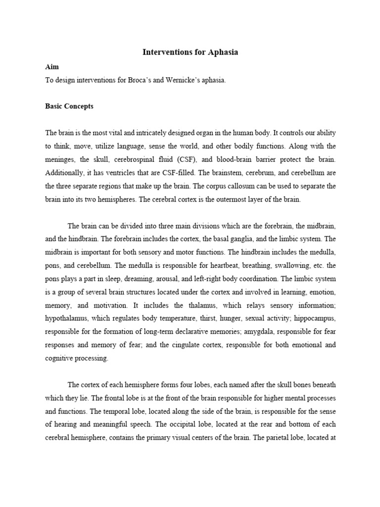 Interventions For Aphasia | PDF | Aphasia | Parietal Lobe
