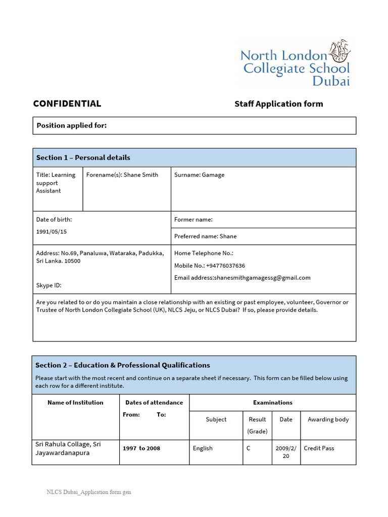 NLCS Dubai Staff Application Form NTS | PDF | Disability | Criminal Record