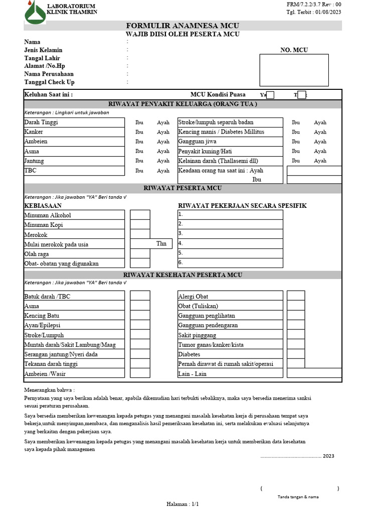 FRM 7.2.2-3.7 Formulir Anamnesa | PDF
