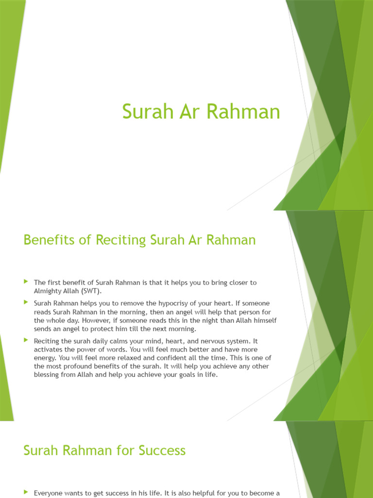 Benefits of Reciting Surah Rahman | PDF | Self-Improvement