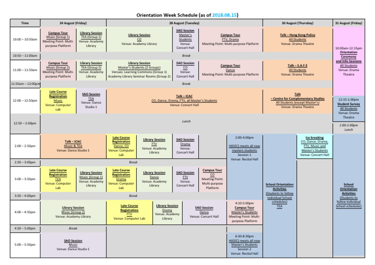 Orientation Week Schedule | PDF | The Arts | Performing Arts