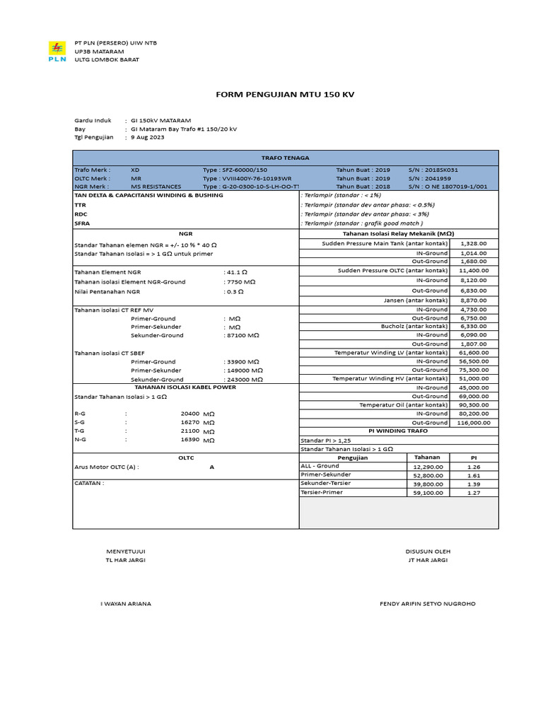 Form Uji Trafo | PDF