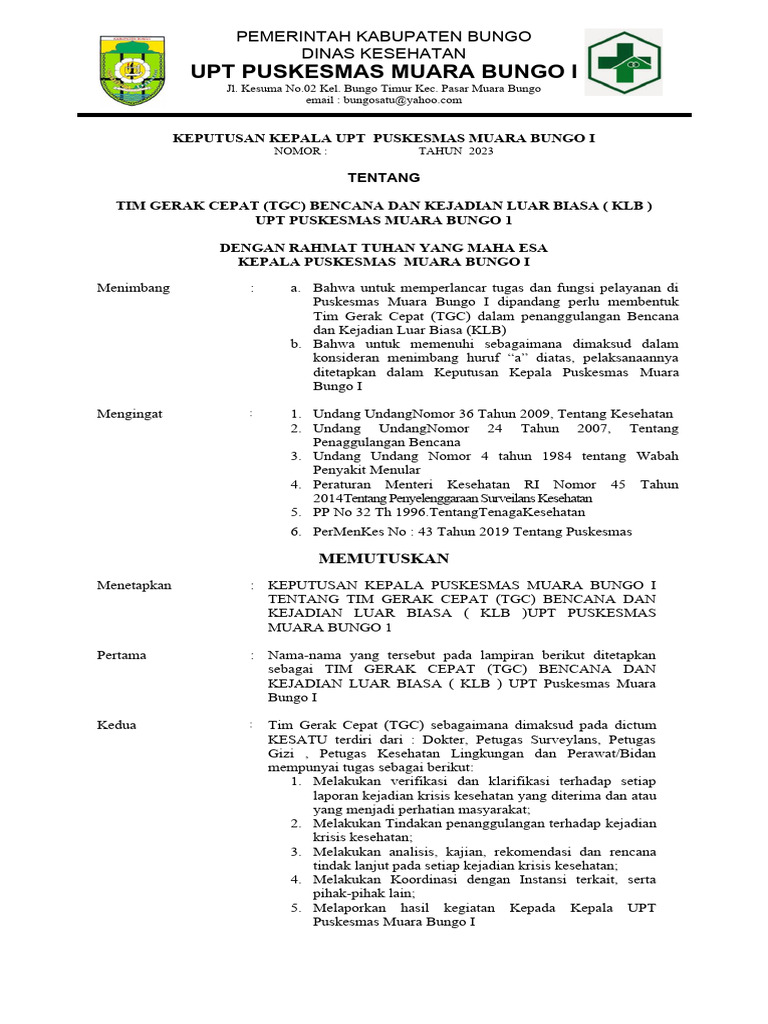 SK Tim Siaga Bencana Dan KLB 2023 | PDF