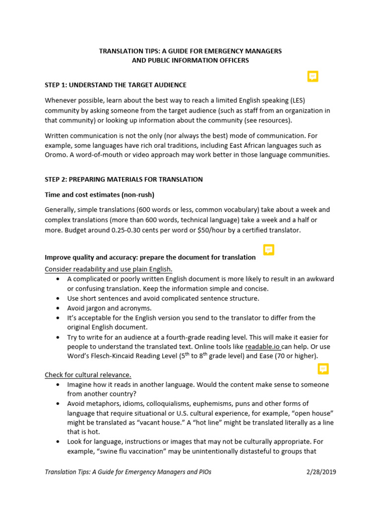Translation Tips For EMs and PIOs REV 02-07-19 | PDF | Language ...