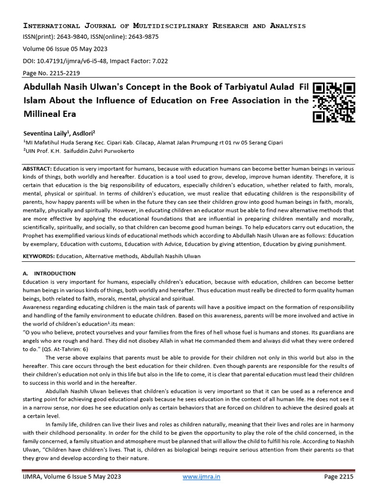 Abdullah Nasih Ulwans Concept in The Book of Tarb | PDF | Faith | God ...