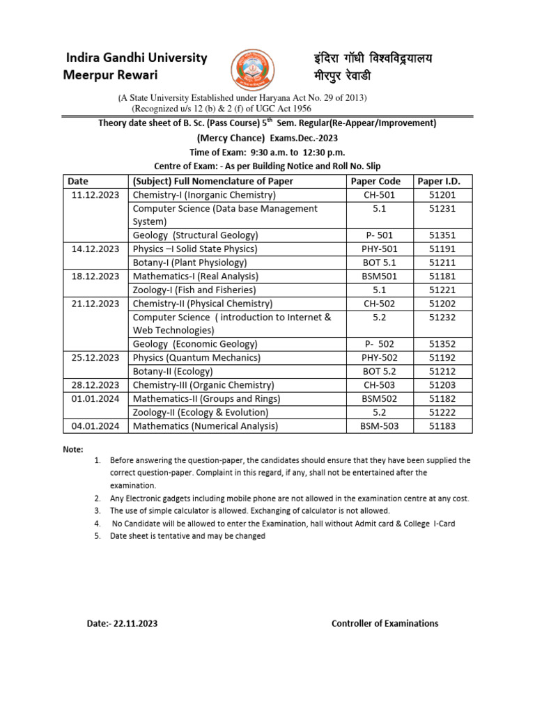 Theory Date Sheet of B.Sc. (Passcourse) 5th Sem Regular (Re-Appear ... Theory Date Sheet of B.Sc. (Passcourse) 5th Sem Regular (Re-Appear ...