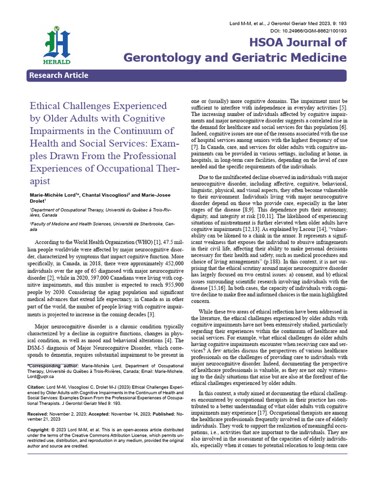 Gerontology and Geriatric Medicine: HSOA Journal of | PDF