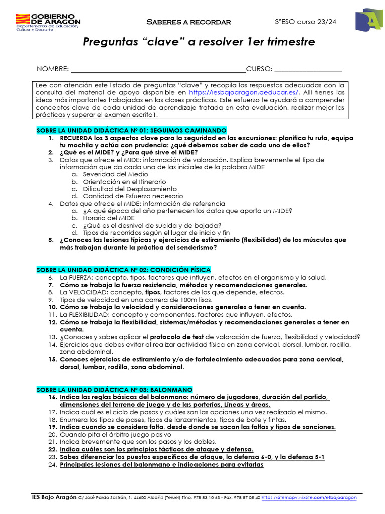 3eso T1 Preguntas A Resolver 23 - 24 - 250923 - QUIQUE | PDF