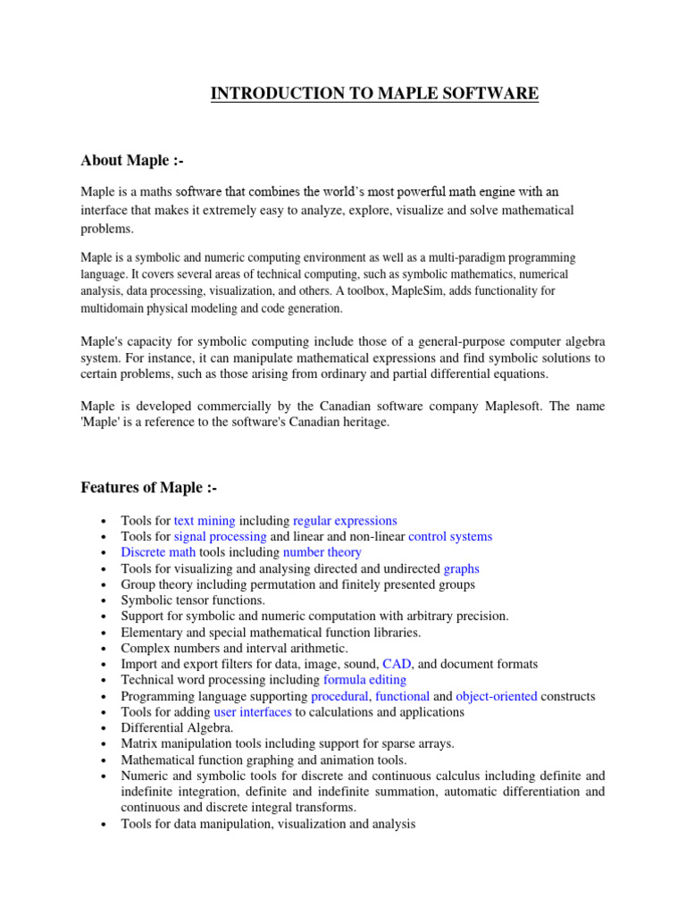 Introduction To Maple Software | PDF
