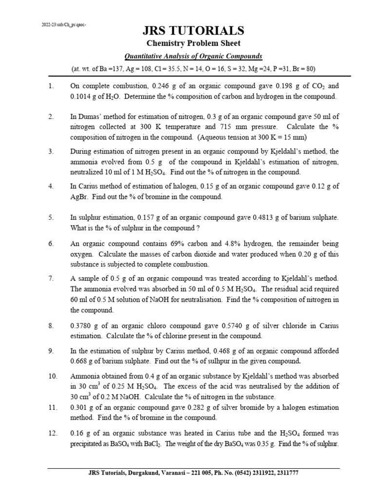 Organic Compound Quantitative Analysis | PDF | Nitrogen | Acid