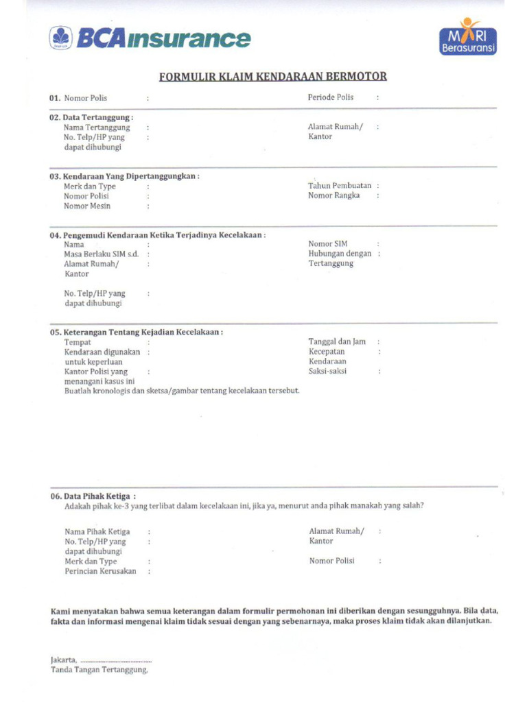 Form Klaim Bca | PDF