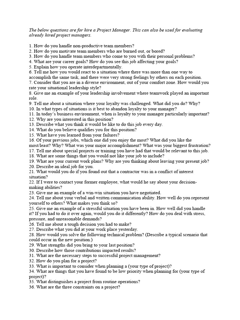 Project Management Questions For Interview | PDF | Project Management ...