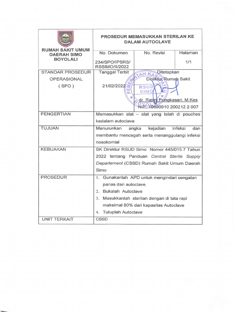 Sop Memasukkan Sterilan Kedalam Autoclave | PDF