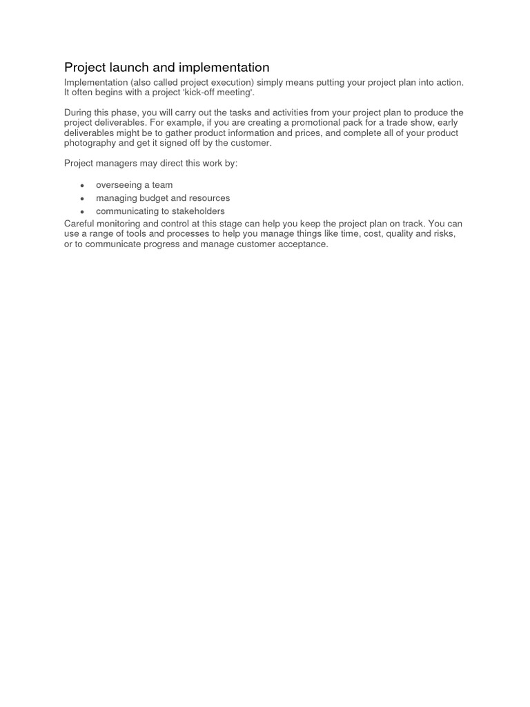Project Launch and Implementation Guide | PDF