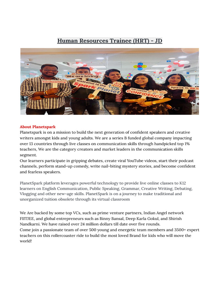 Human Resources Trainee JD | PDF | Recruitment | Business