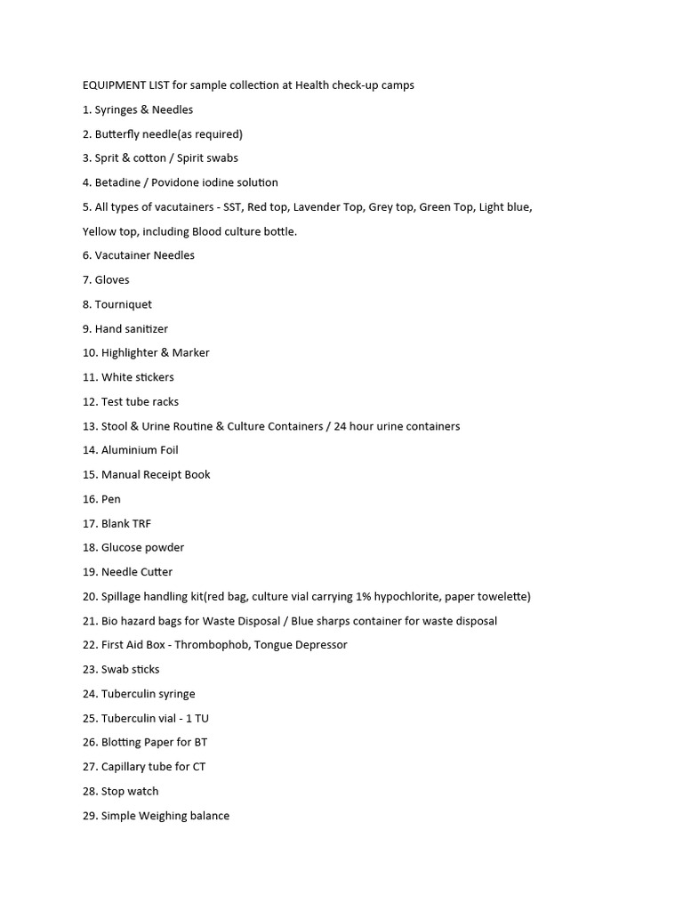 Essential Sample Collection Equipment List | PDF