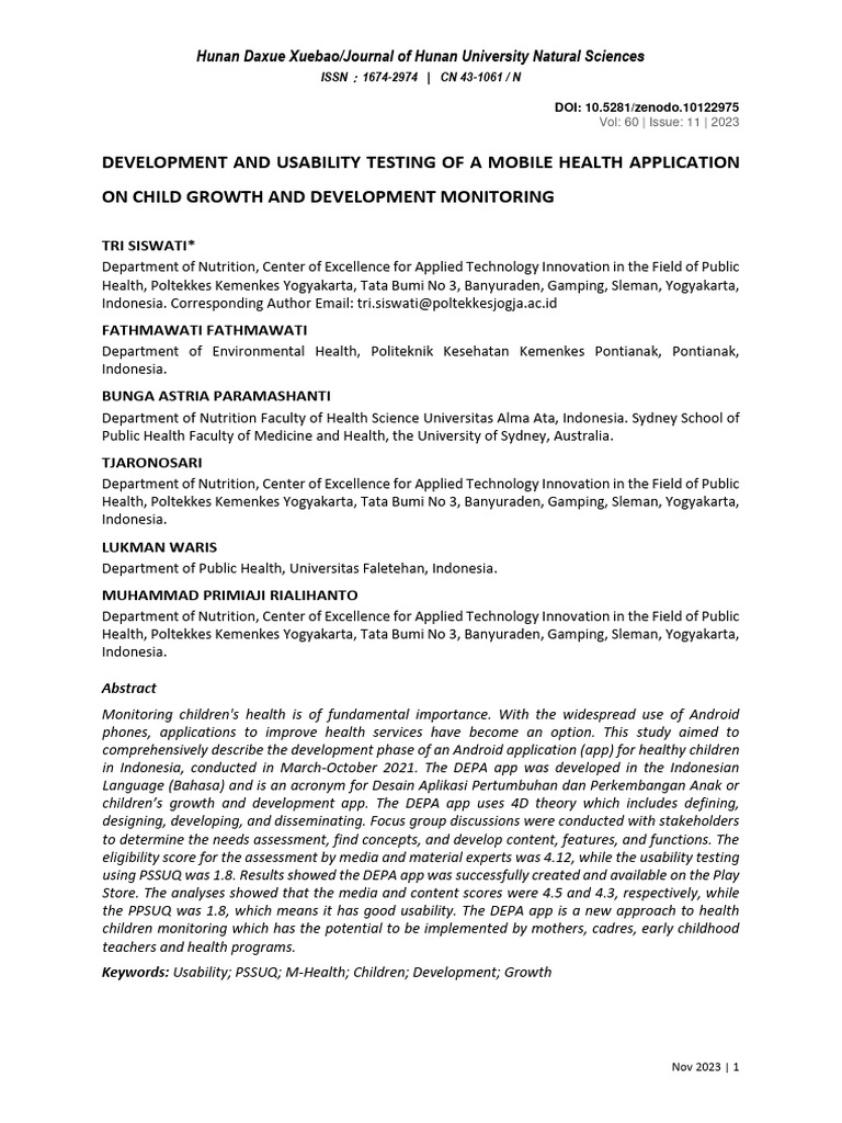 Development and Usability Testing of A Mobile Health Application On ... Development and Usability Testing of A Mobile Health Application On ...