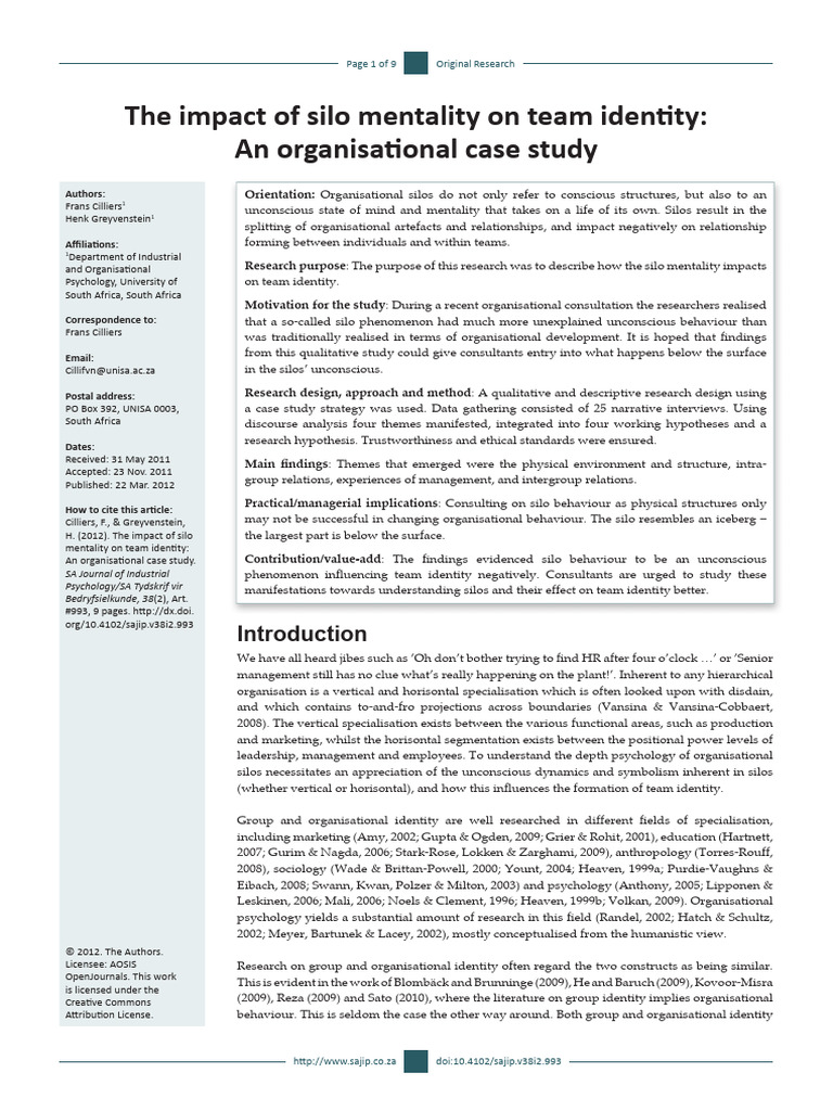 The Impact of Silo Mentality On Team Identity | PDF | Qualitative Research | Identity (Social ...