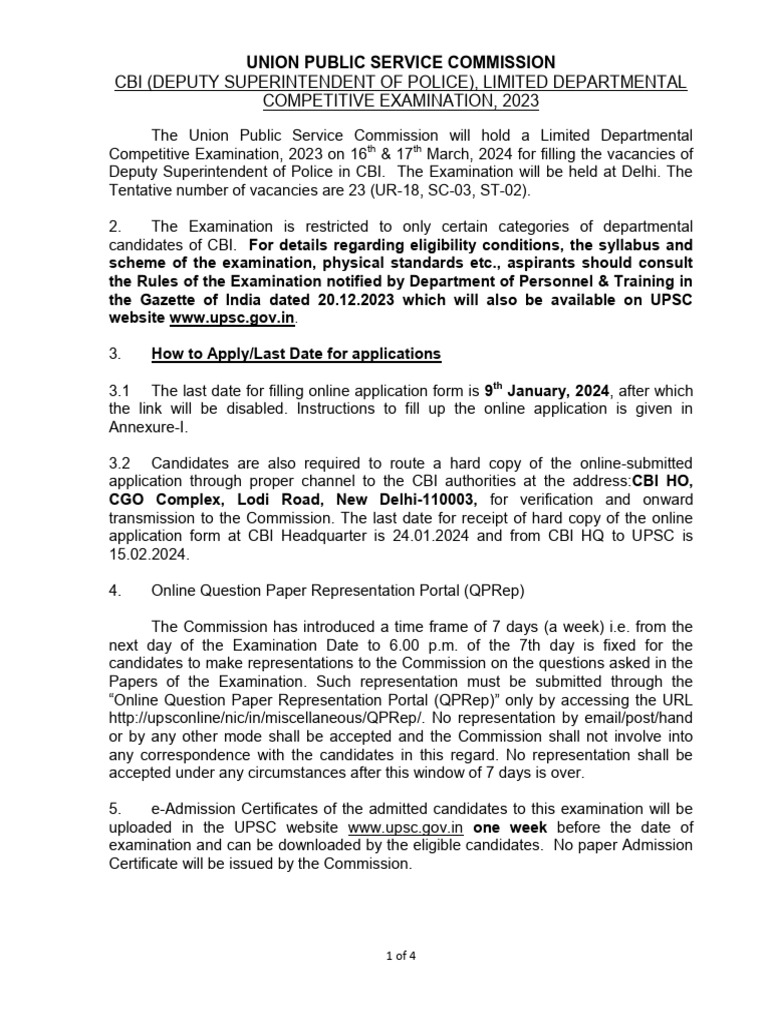 CBI DSP LDCE 2023 Exam Details | PDF | Crimes | Crime & Violence