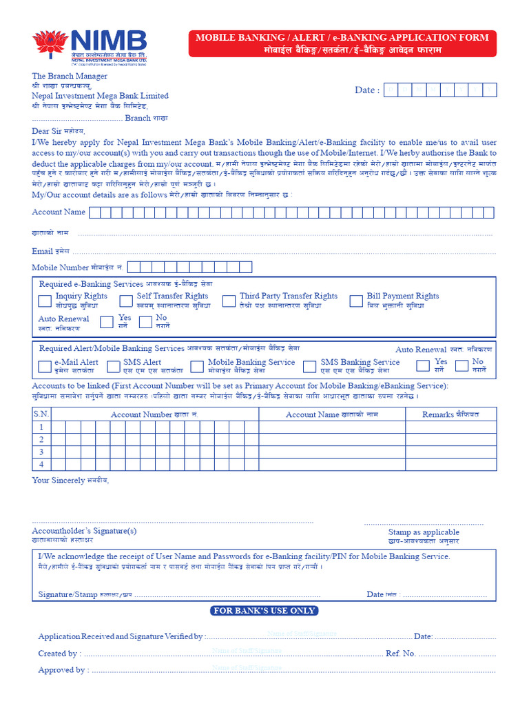 Mobile Banking, Alert, E-Banking Application Form | Download Free PDF ...