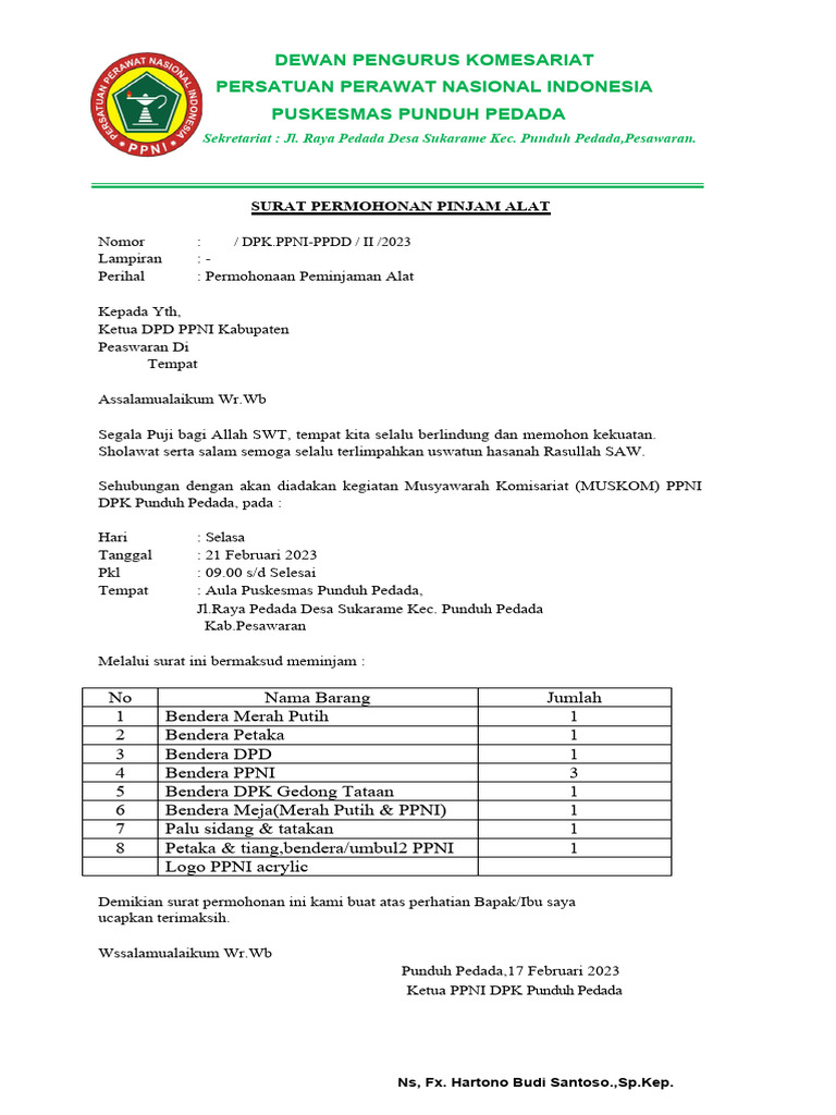 Surat Permohonan Pinjam Alat | PDF