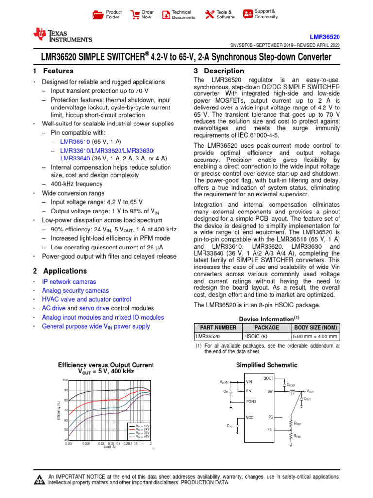 LMR36520 Datasheet | PDF | Electrostatic Discharge | Power Supply