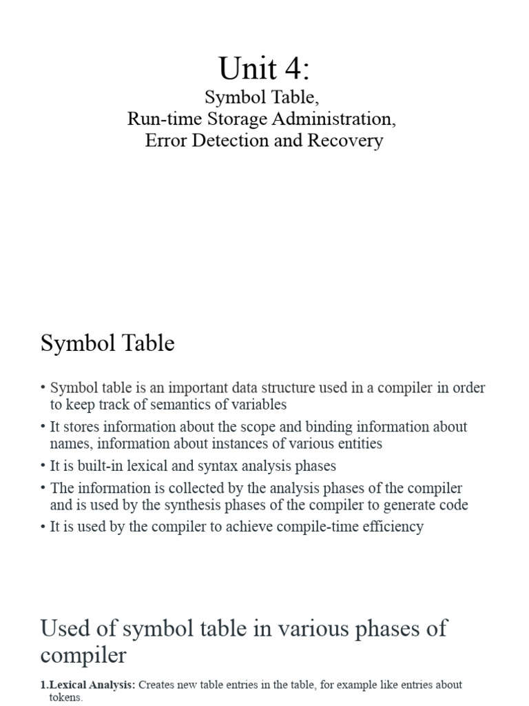 Unit 4 Symbol Table | PDF | Teaching Methods & Materials | Technology ...
