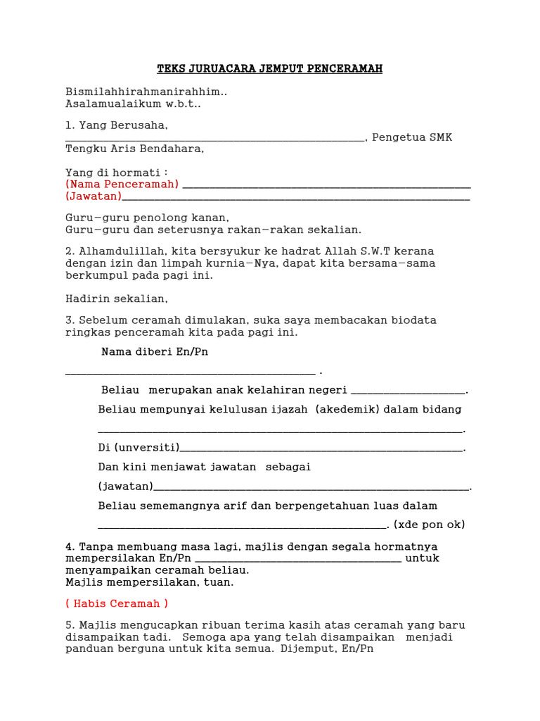 Teks Juruacara Jemput Penceramah | PDF