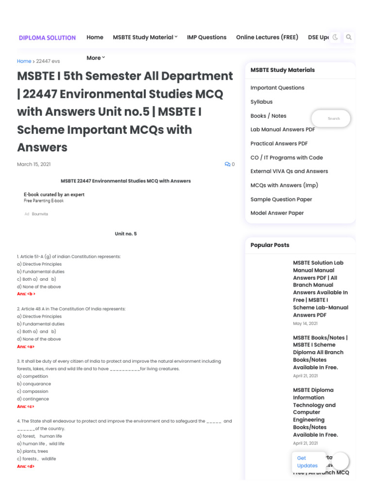 Est Msbte Imp Mcqs | PDF | Groundwater | Nature