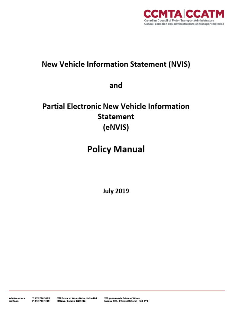 NVIS eNVIS Policy - July 2019 Final English | PDF | Vehicles | Transport