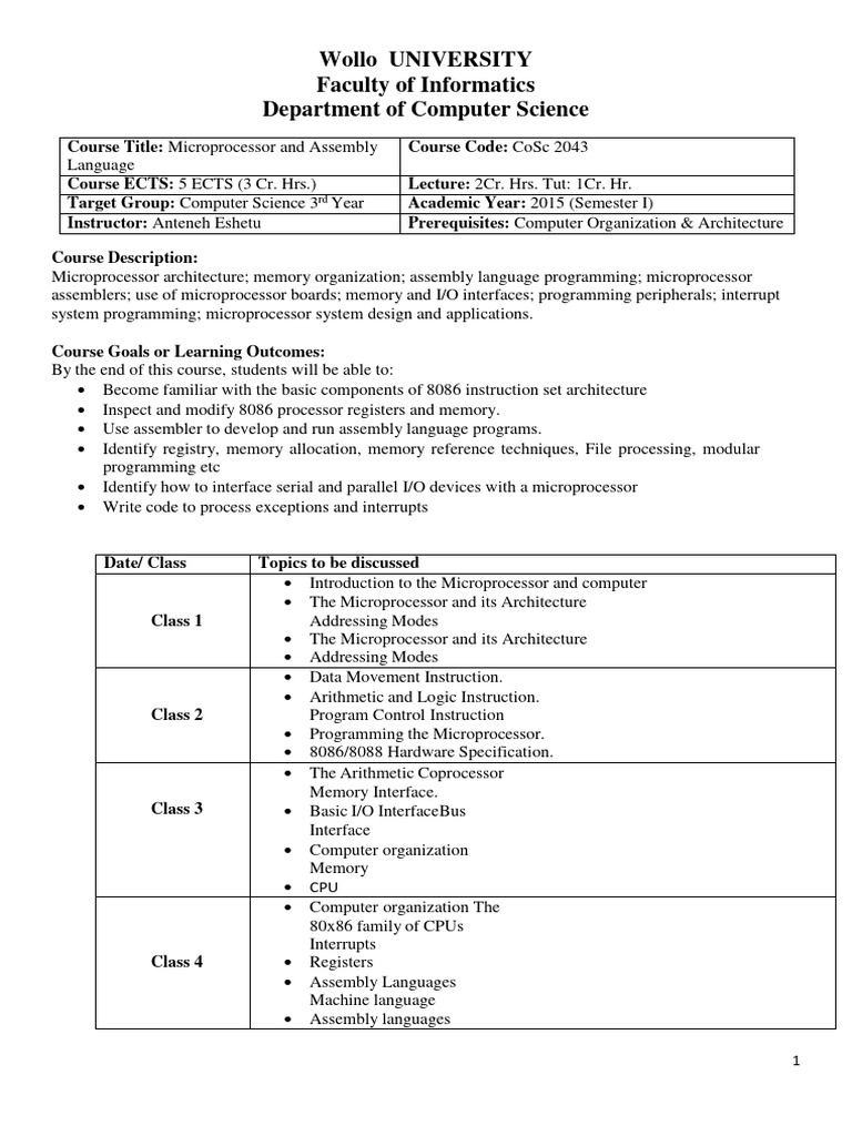 Microprocessor and Assembly - Course-Outline | PDF
