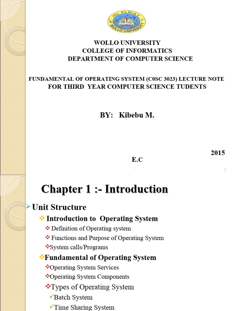 Operating System Lecture Note 2015 | PDF | Thread (Computing) | Process (Computing)