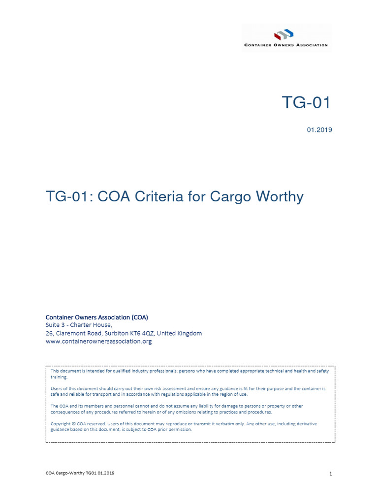 COA Cargo Worthy Criteria 01.2019 | PDF | Corrosion | Materials