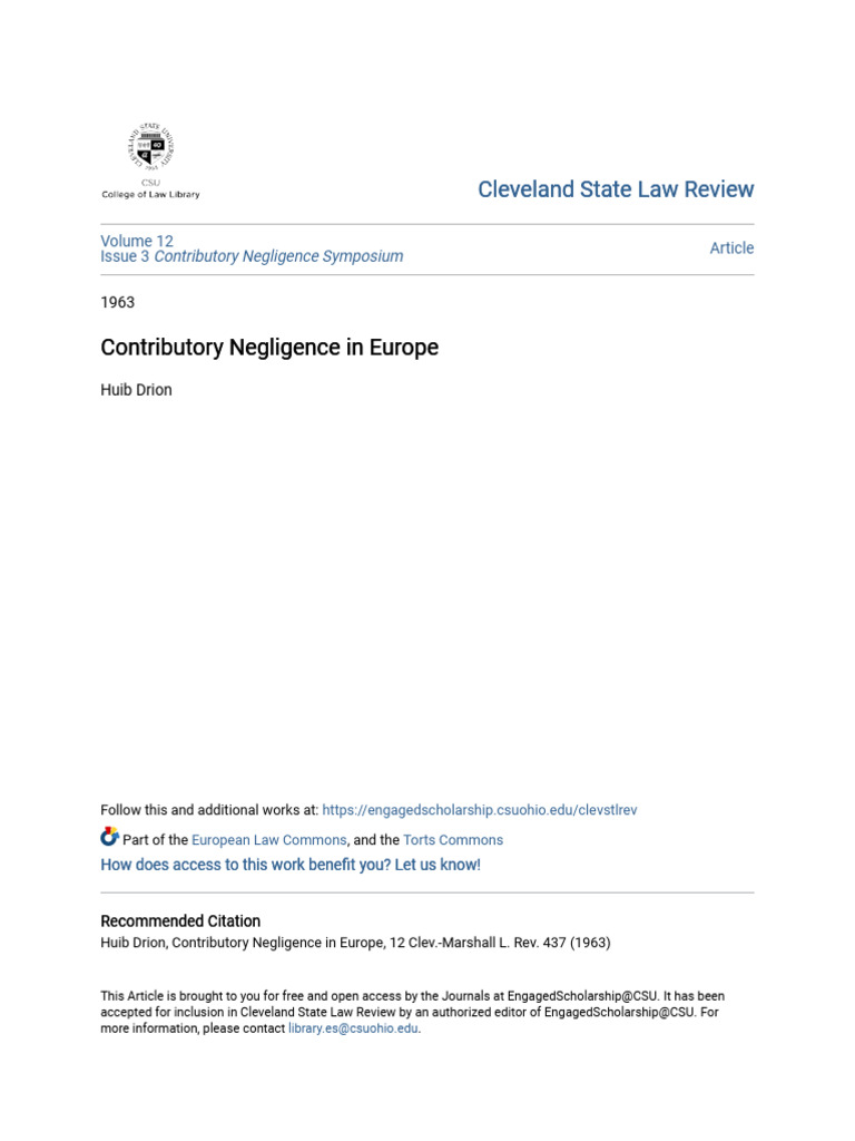 Contributory Negligence in Europe | PDF | Tort | Negligence