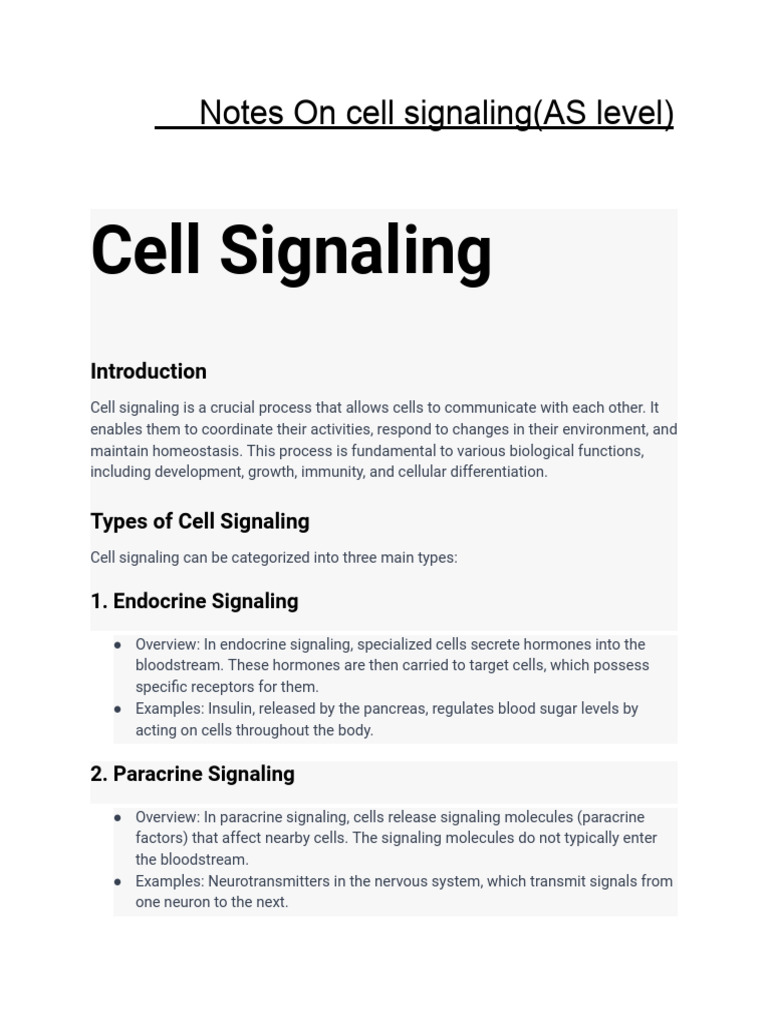 Overview of Cell Signaling Types | PDF | Cell Signaling | Hormone
